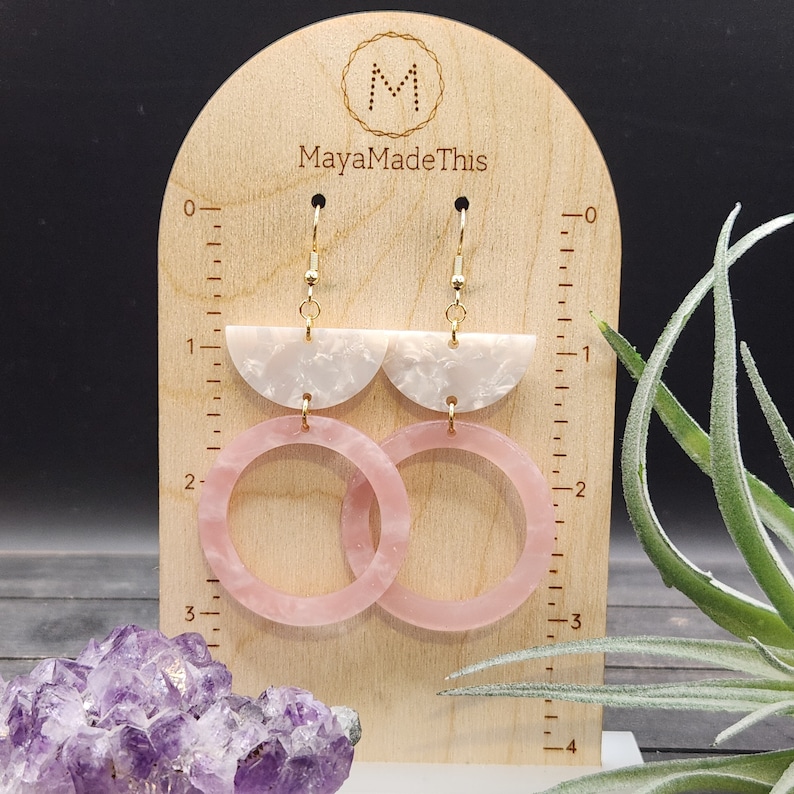 Large Pink Statement Earrings • Geometric Acrylic Dangle Earrings ...