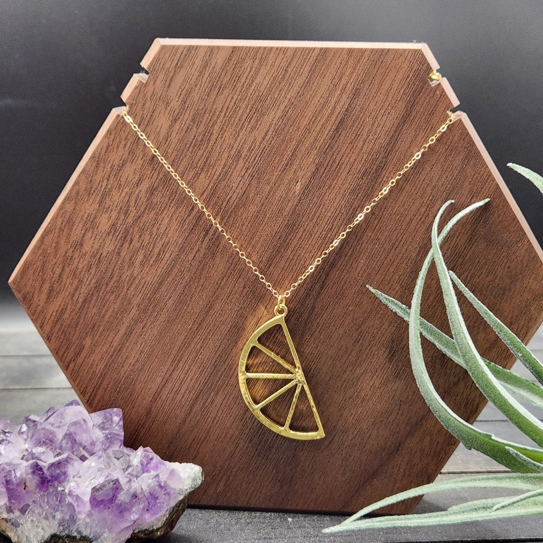 Gold Fruit Necklace - Orange Slice Necklace, Gold Lemon Pendant, Lime ...