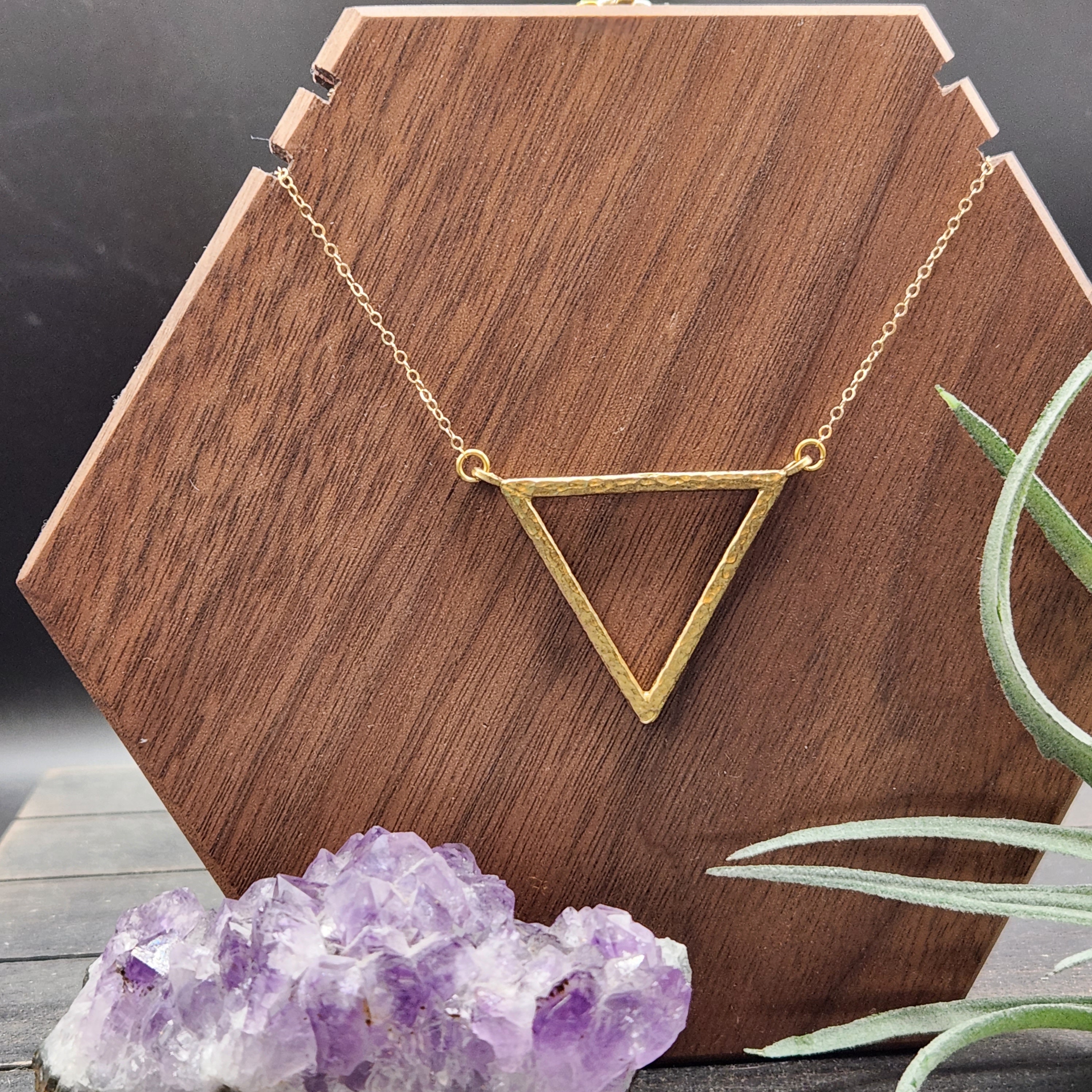 Triangle Necklace • Open Triangle Pendant • Brass Triangle Necklace ...