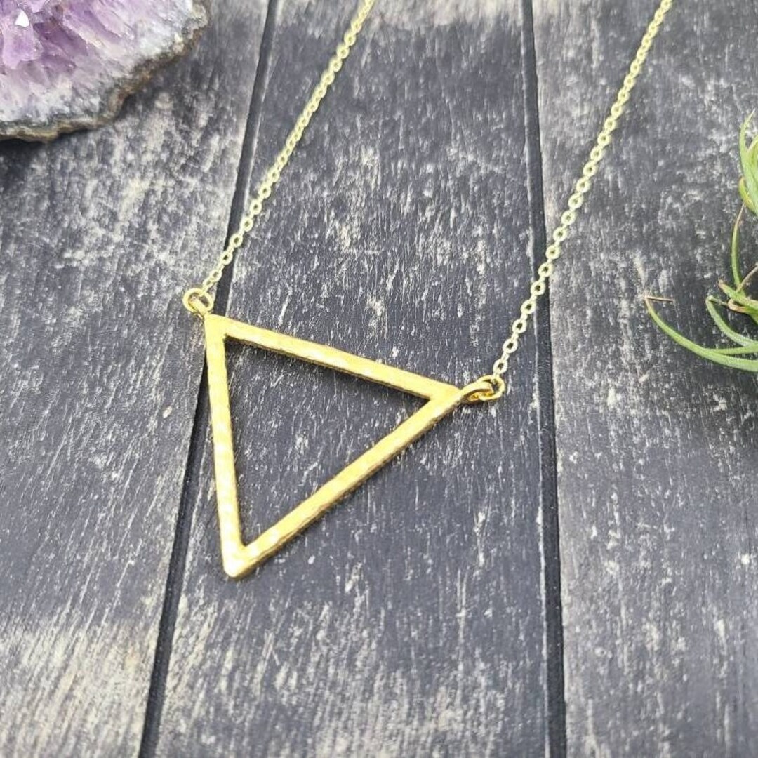 Triangle Necklace • Open Triangle Pendant • Brass Triangle Necklace ...