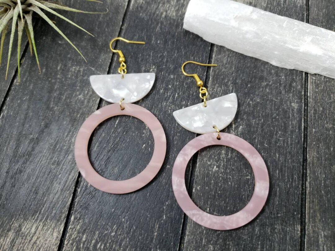 Pink Statement Earrings Hypoallergenic Pink Acrylic Earrings, Big Pink ...