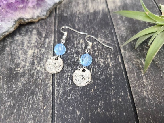 Lightweight Dainty Light Blue and Silver Drop Earrings - Etsy