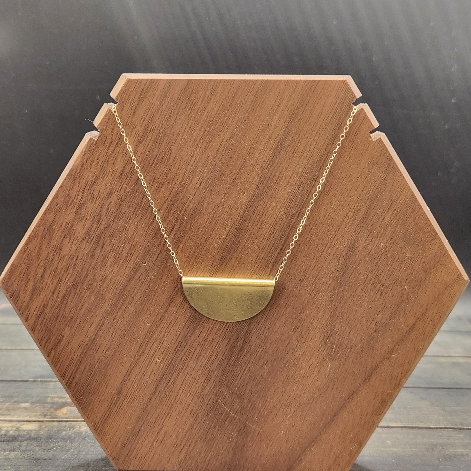 Half Moon Necklace (small) • Brass Half Circle Necklace • Dainty Gold ...