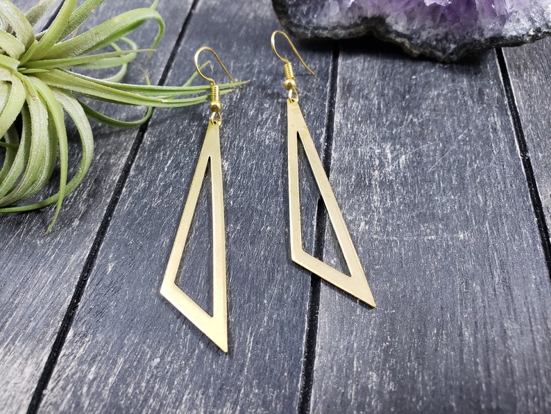 Lightweight Gold Triangle Earrings Simple Geometric Triangle | Etsy