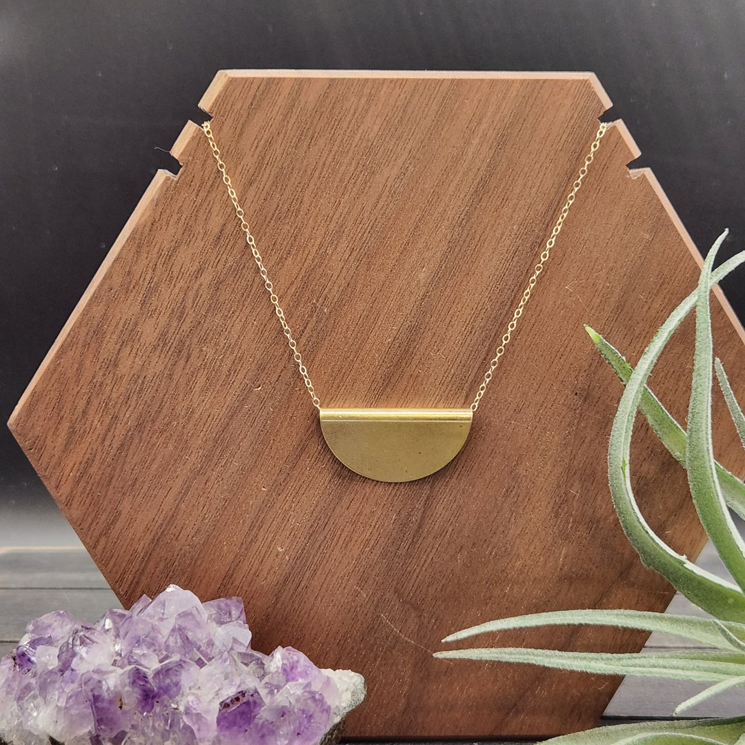 Half Circle Necklace - Gold Half Moon Necklace, Geometric Necklace ...