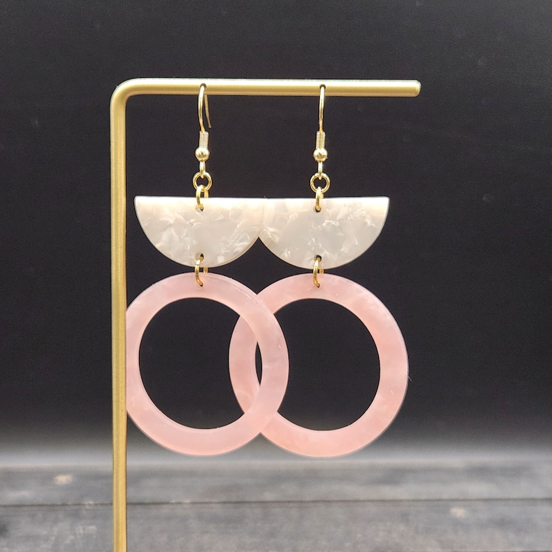 Large Pink Statement Earrings • Geometric Acrylic Dangle Earrings ...