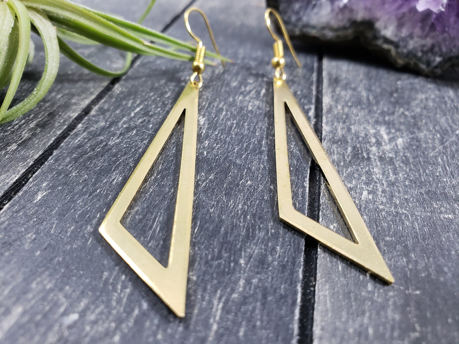 Lightweight Gold Triangle Earrings Simple Geometric Triangle | Etsy