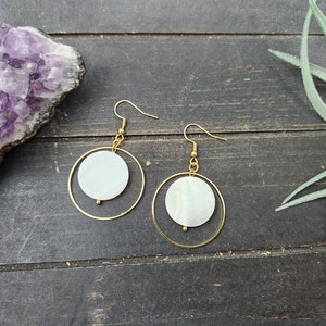 Real Shell Earrings - Gold & White Shell Dangle Hoop Earrings, Seashell ...