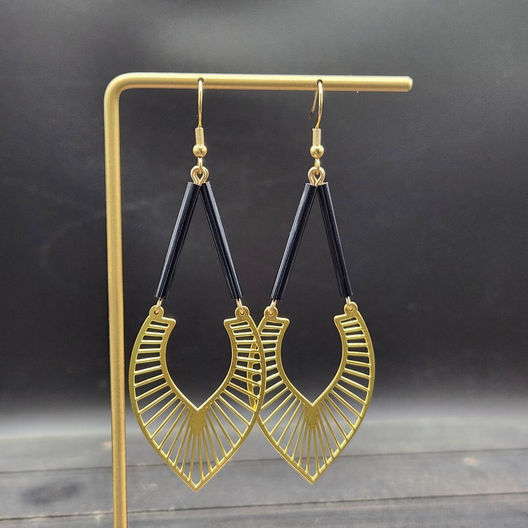 Black Gold Earrings - Black and Gold Statement Earrings, Trapeze ...