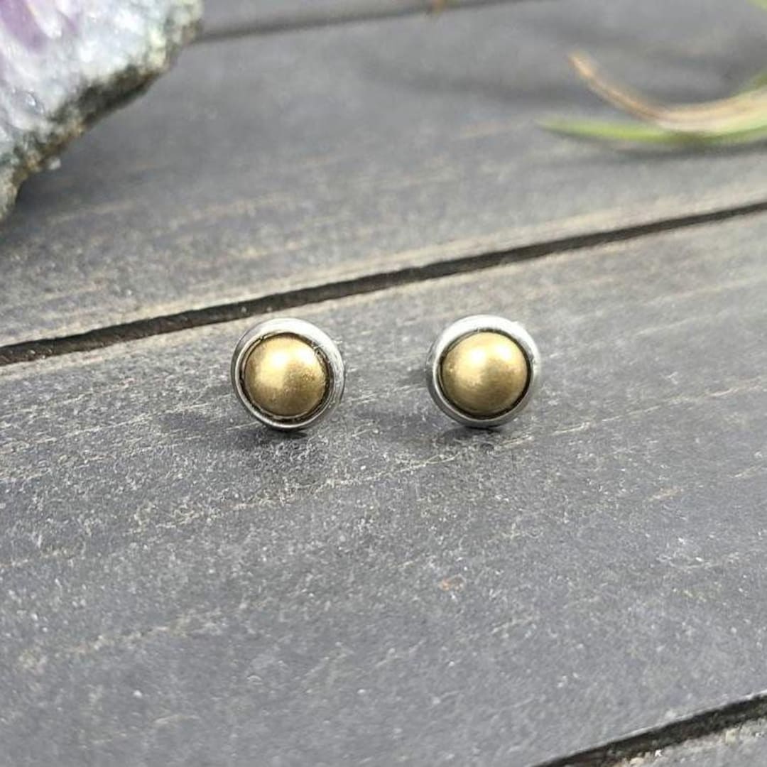 Mixed Metal Stud Earrings • Gold Silver Stud Earrings • Two Tone Stud ...