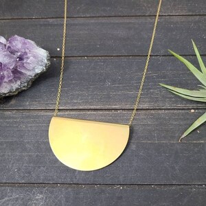 Brass Half Moon Necklace • Gold Semicircle Necklace • Gold Half Circle ...