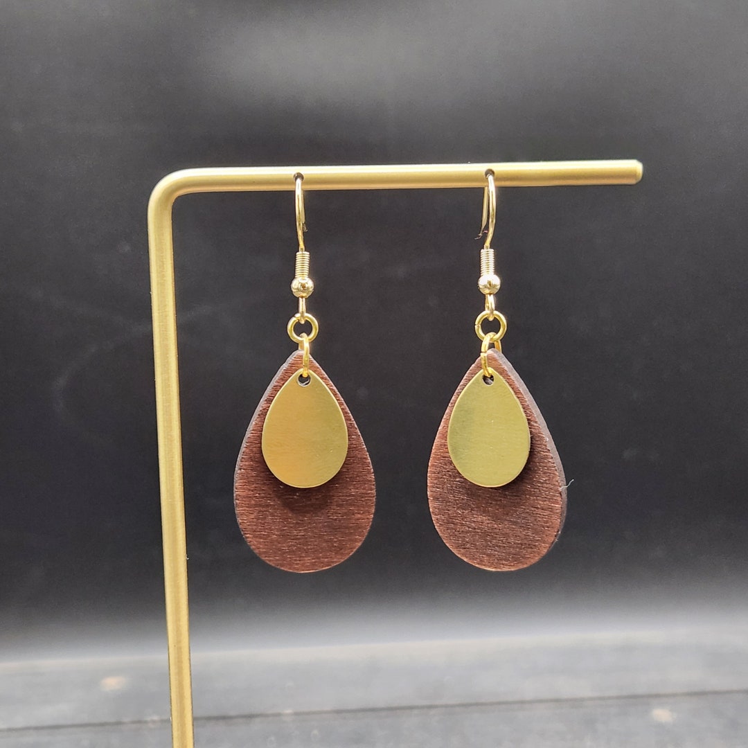 Wooden Teardrop Earrings - Wooden Drop Earrings, Wood Teardrop Earrings ...