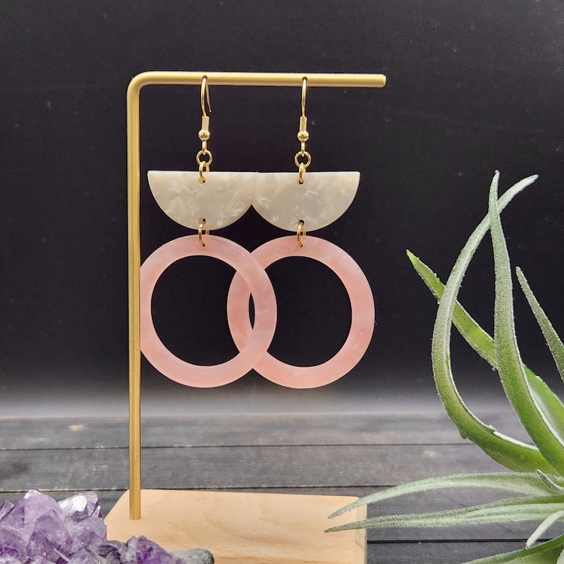 Large Pink Statement Earrings • Geometric Acrylic Dangle Earrings ...
