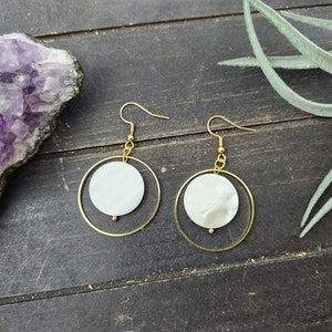 Real Shell Earrings Gold & White Shell Dangle Hoop Earrings - Etsy