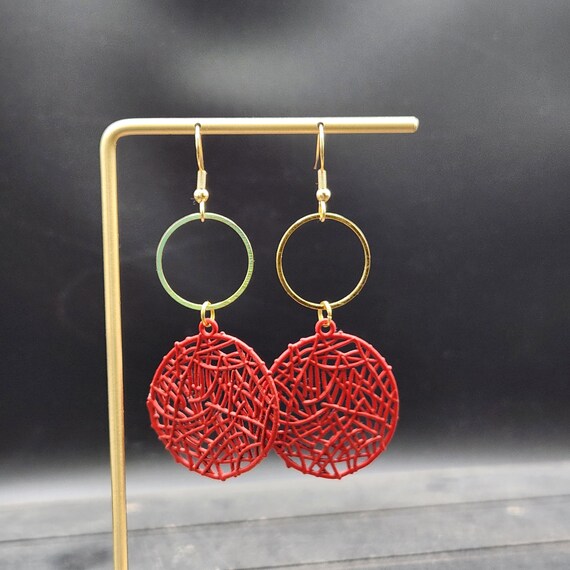 Red Statement Earrings Hypoallergenic Red and Gold Earrings Large Red Dangle Earrings Big Red Earrings Red Jewelry Christmas Earrings Etsy