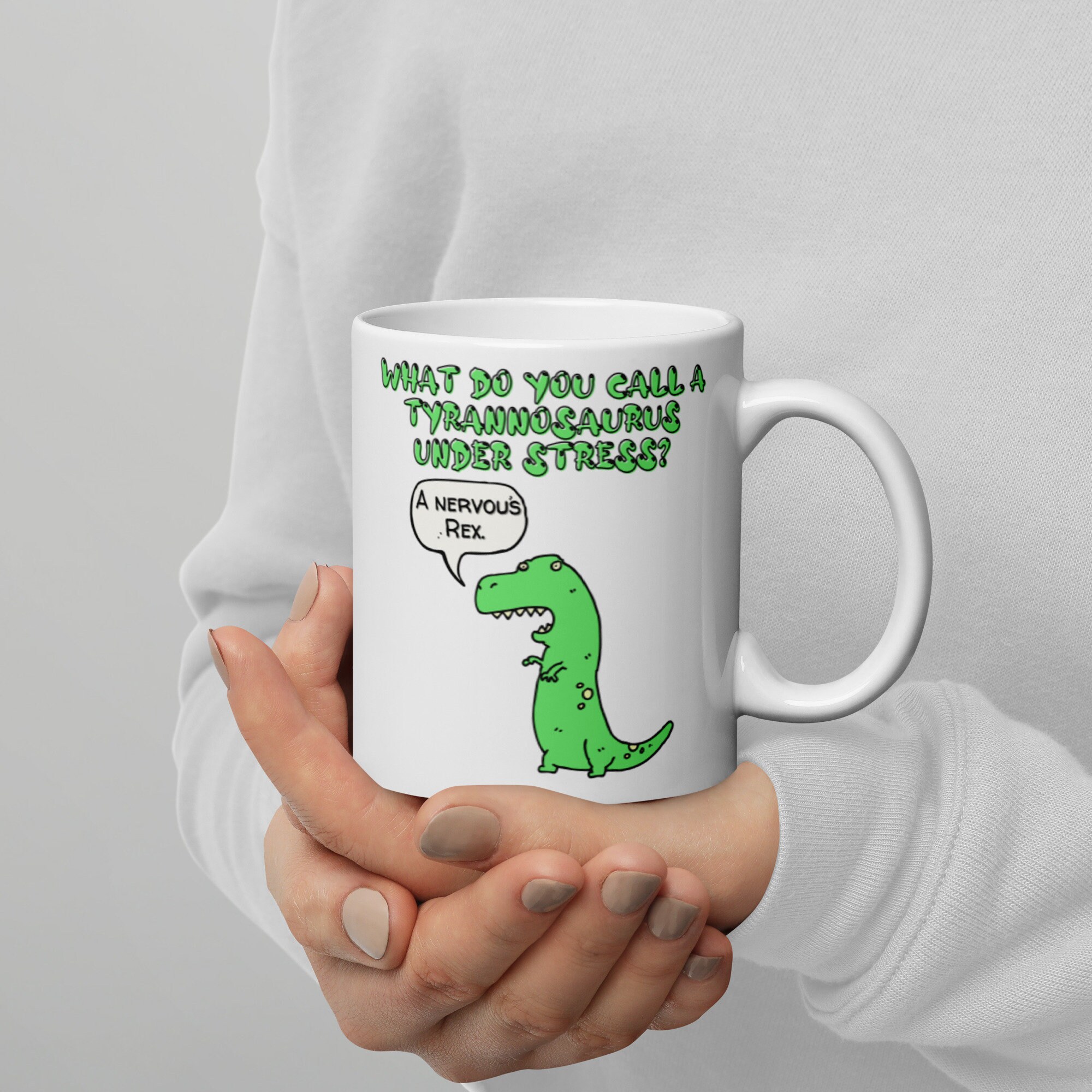 Dinosaur Under Stress A Nervous Rex Psychology Gift White Glossy Mug - Etsy