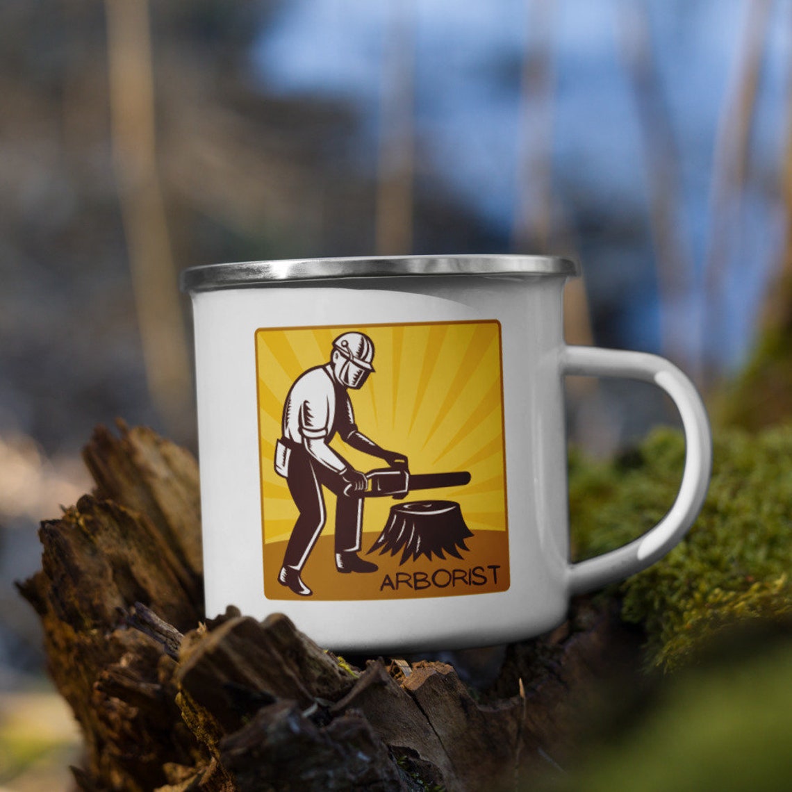 Arborist Chainsaw Tree Stump Enamel Mug - Etsy