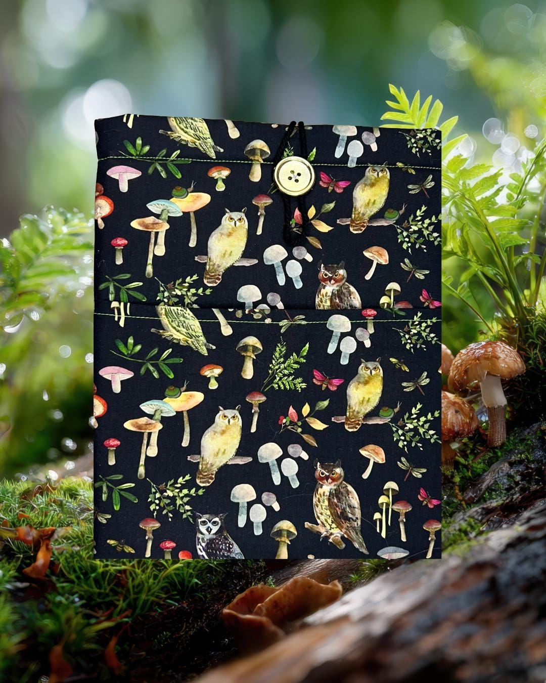 Mushroom and Owl Book Sleeve: Floral Wonderland Padded Book Protector ...