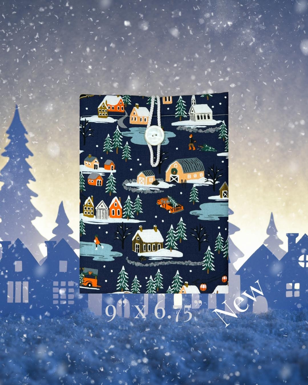 Christmas Scene Booksleeve village Tabletsleeve santa Book Protector ...