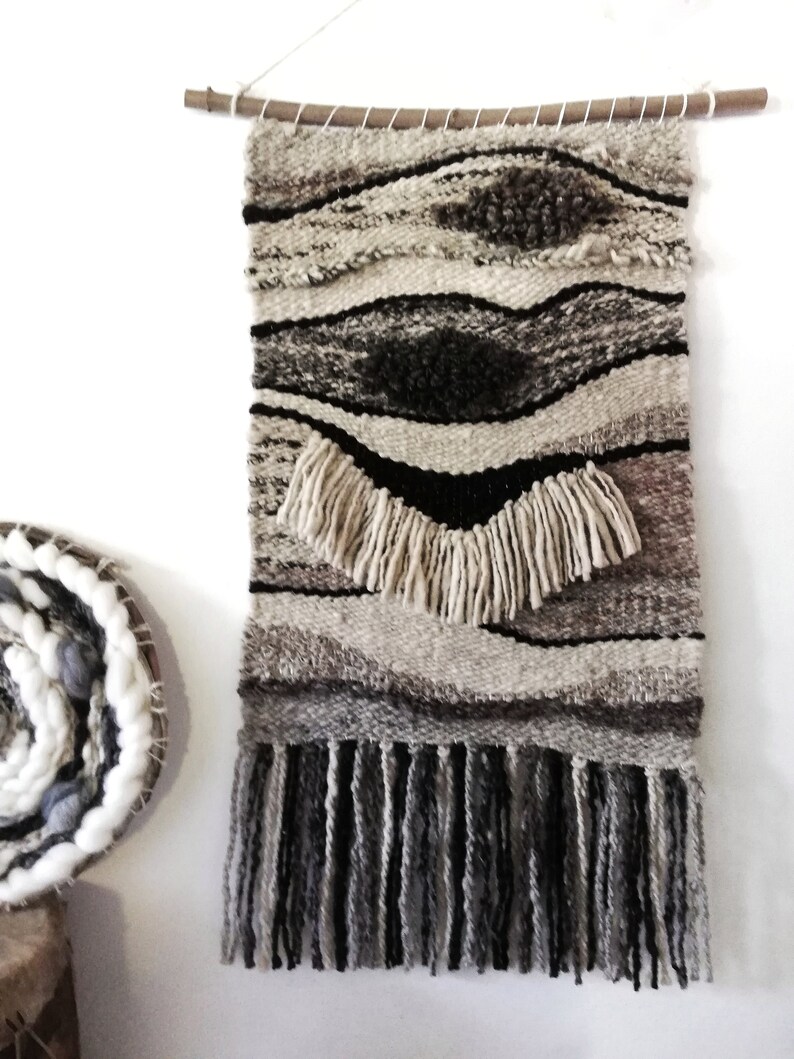 Woven wall hanging Modern wool home decor Grey white black | Etsy