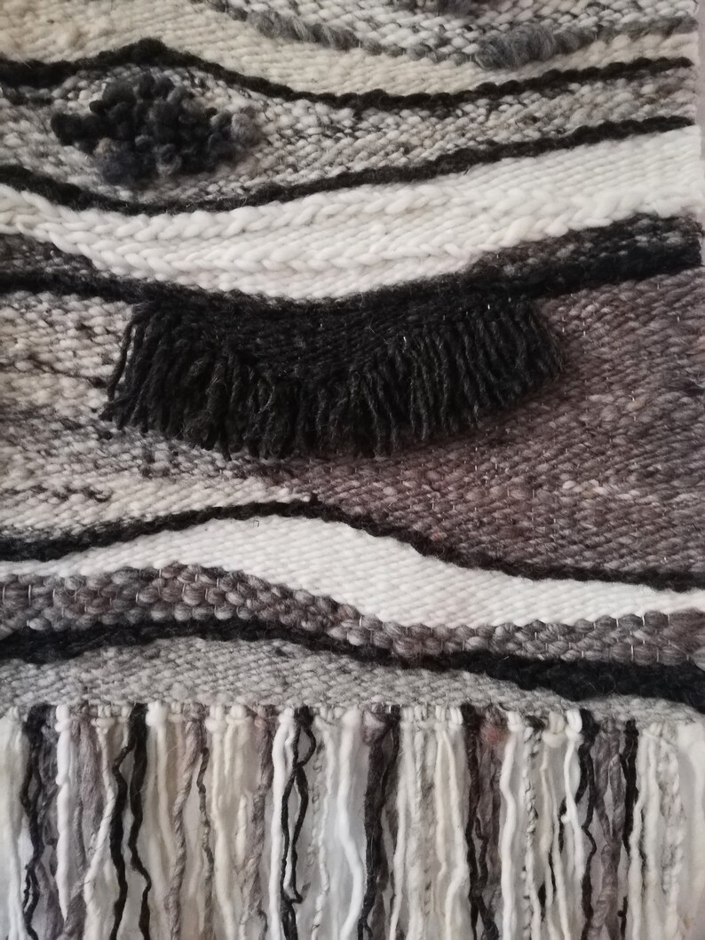 Woven Wall Hanging Modern Wool Home Decor Grey White Black - Etsy