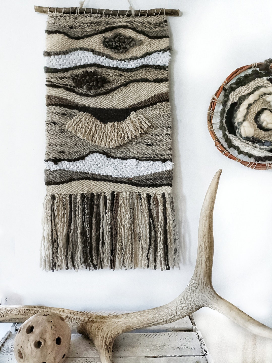Woven Wall Hanging, Modern Wool Home Decor, Grey White Black Art ...