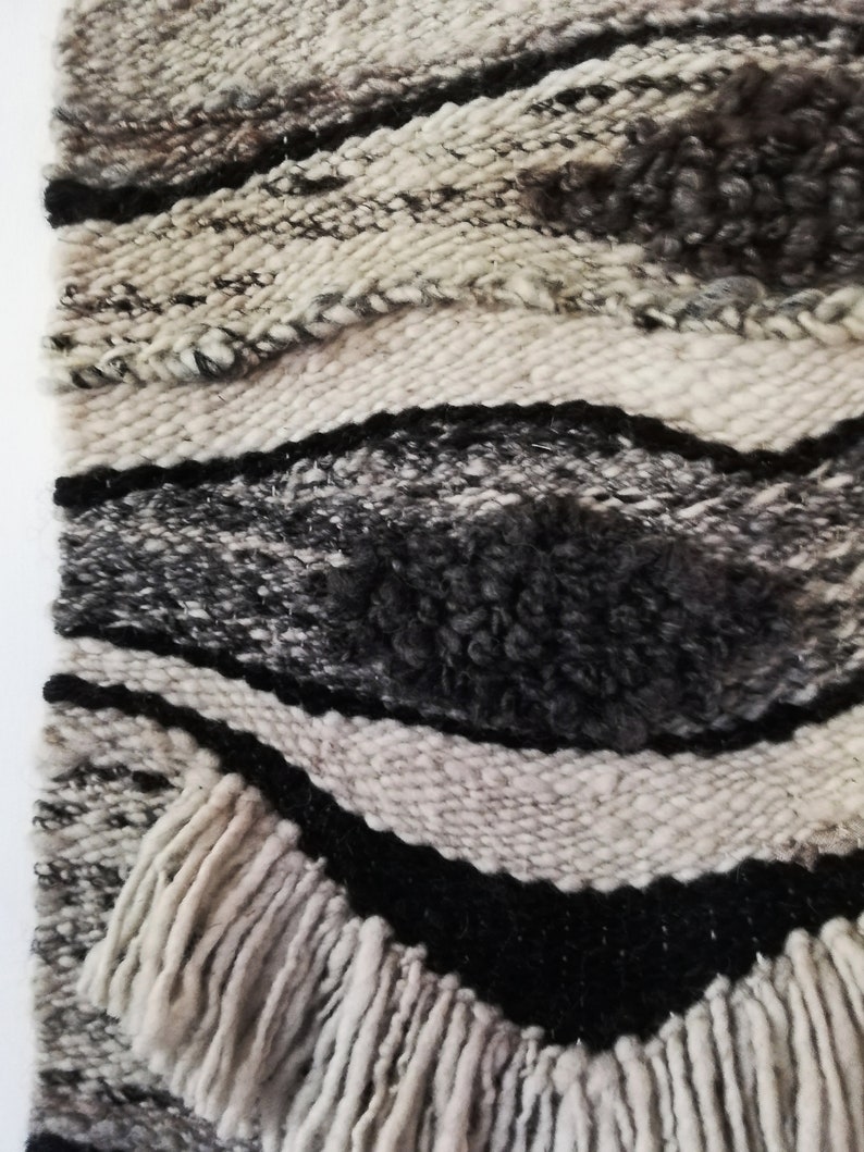 Woven wall hanging Modern wool home decor Grey white black | Etsy