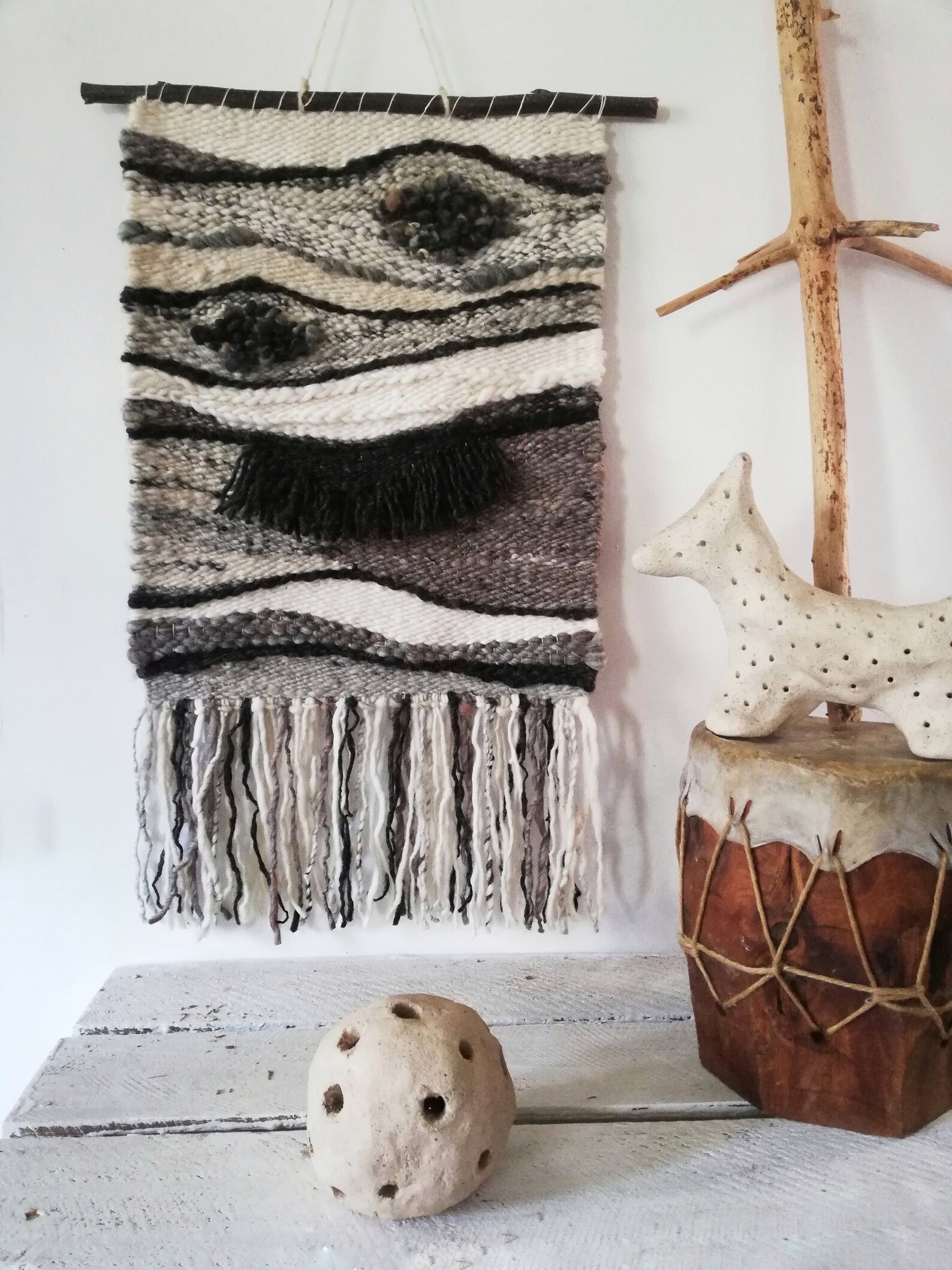 Woven Wall Hanging Modern Wool Home Decor Grey White Black - Etsy