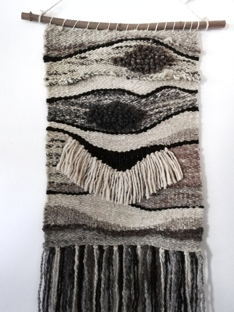 Woven wall hanging Modern wool home decor Grey white black | Etsy