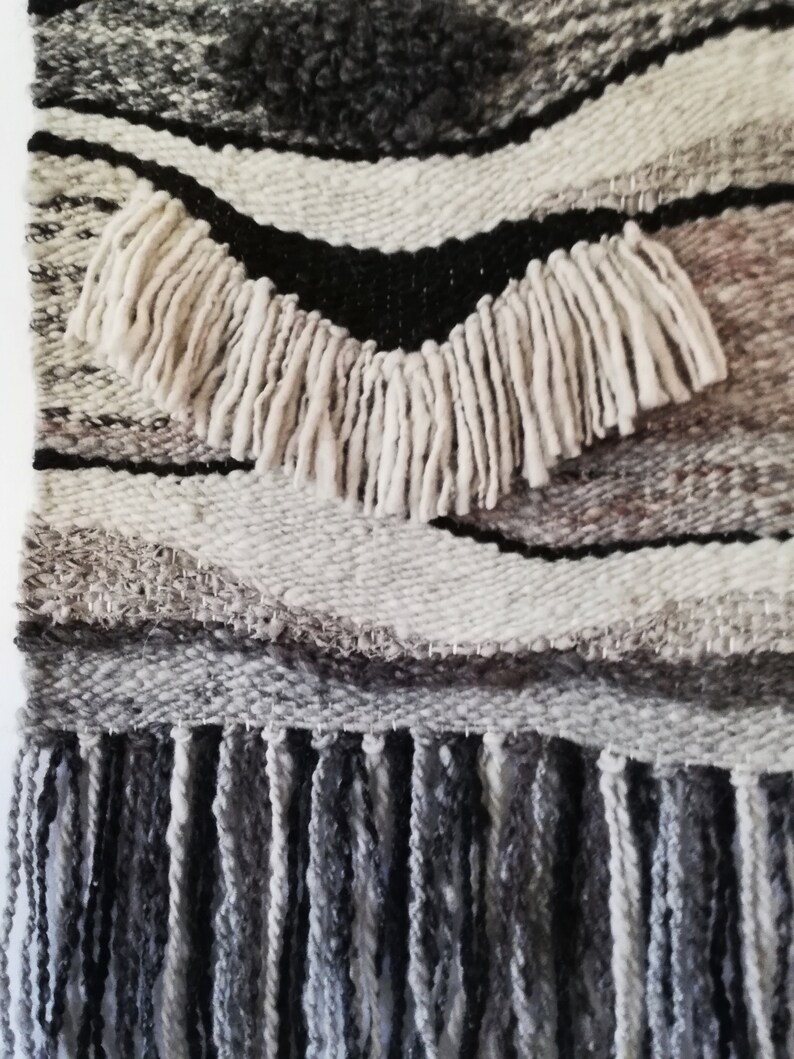 Woven wall hanging Modern wool home decor Grey white black | Etsy