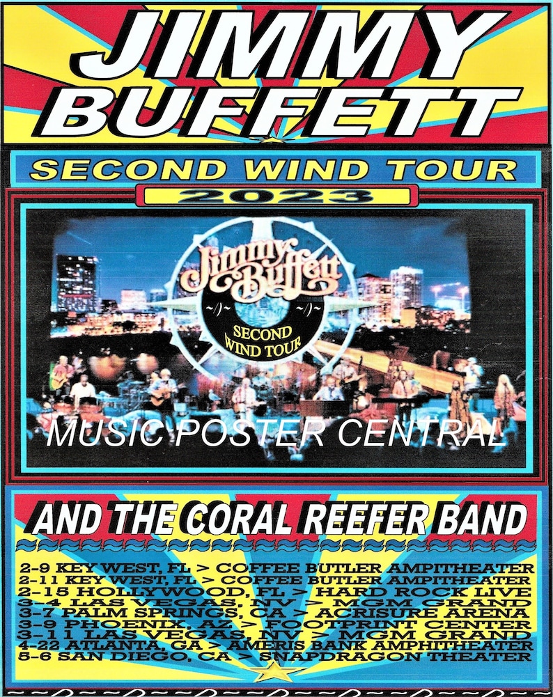 Jimmy Buffett & the Coral Reefer Band Second Wind 2023 Color Tour Poster - Etsy