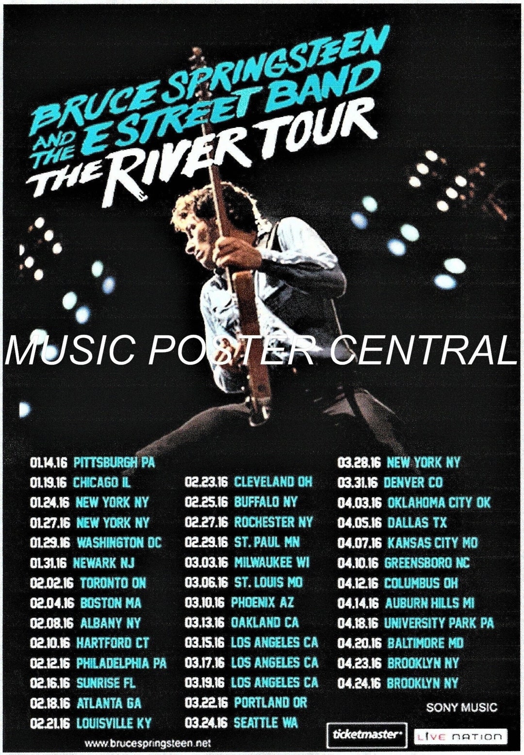 Bruce Springsteen and the E Street Band 11x17 2016 Color Tour Poster ...