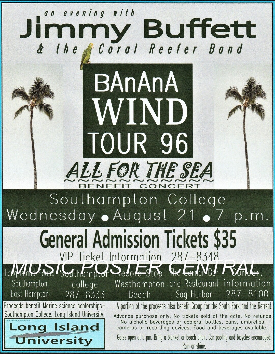 Jimmy Buffett 1996 All for the Seas 11x14 Southampton College Concert ...