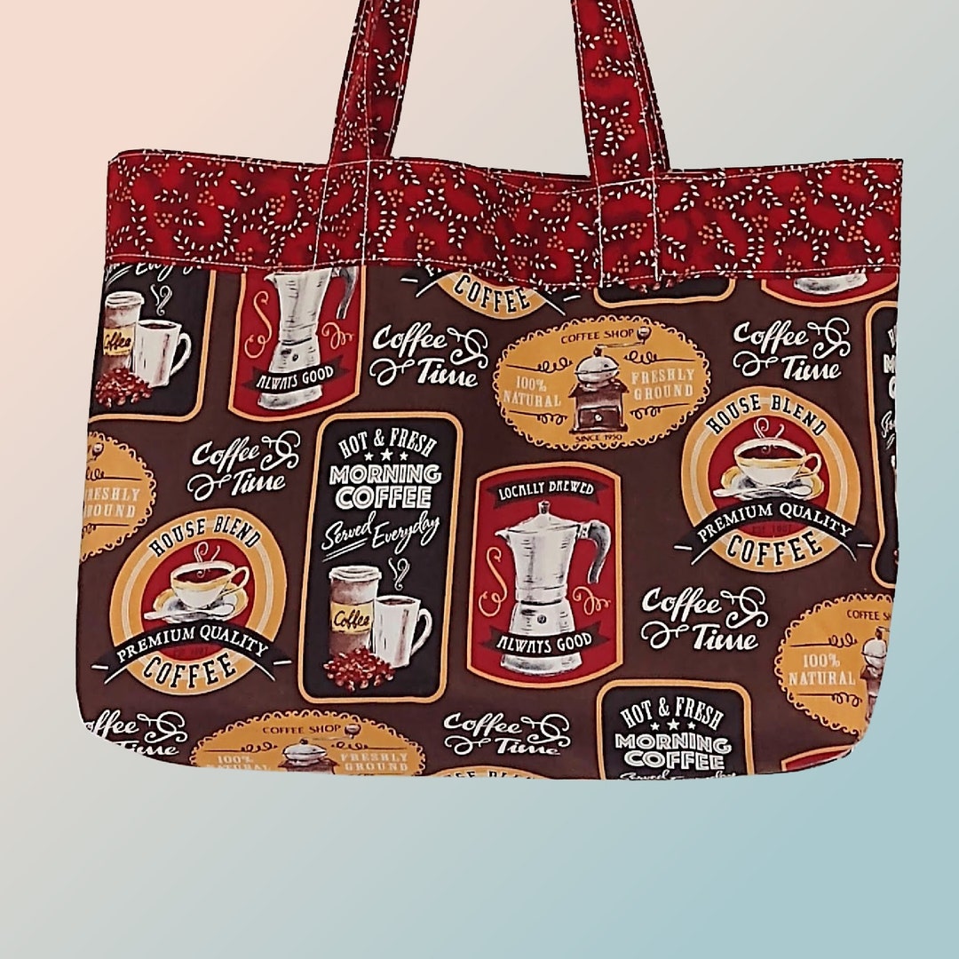 Large Fabric Tote. Retro Coffee Theme Fabric. Sturdy. - Etsy