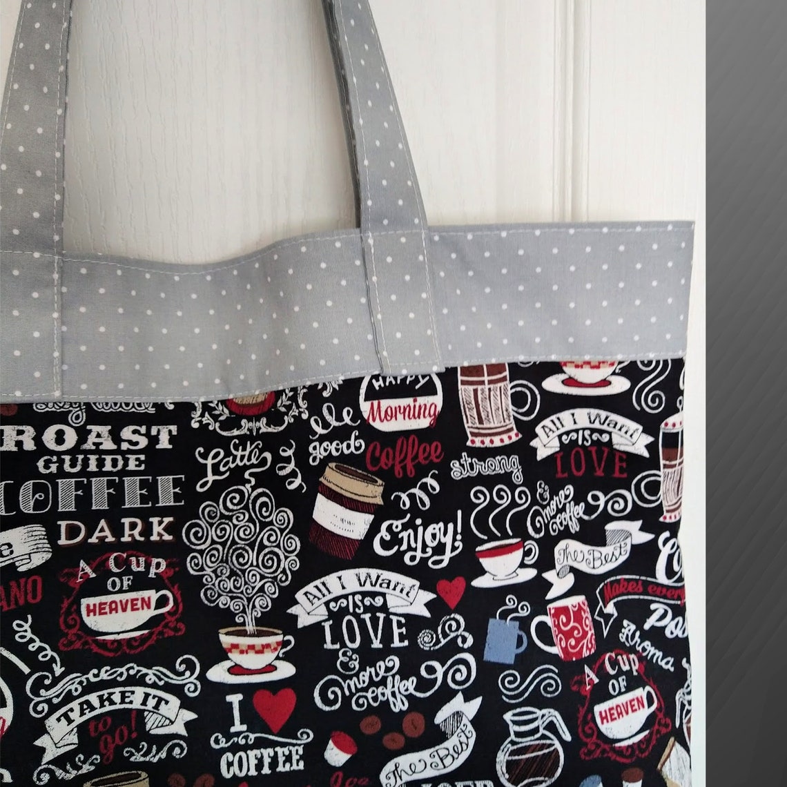 Large Fabric Tote. Retro Coffee Theme Fabric. Sturdy. - Etsy