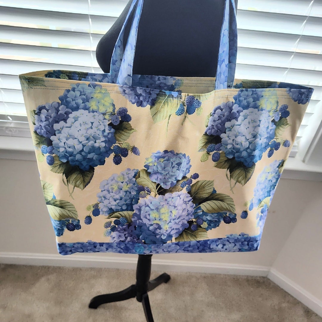 Large Tote - Beautiful Blue Hydrangea Print Fabric! - Etsy