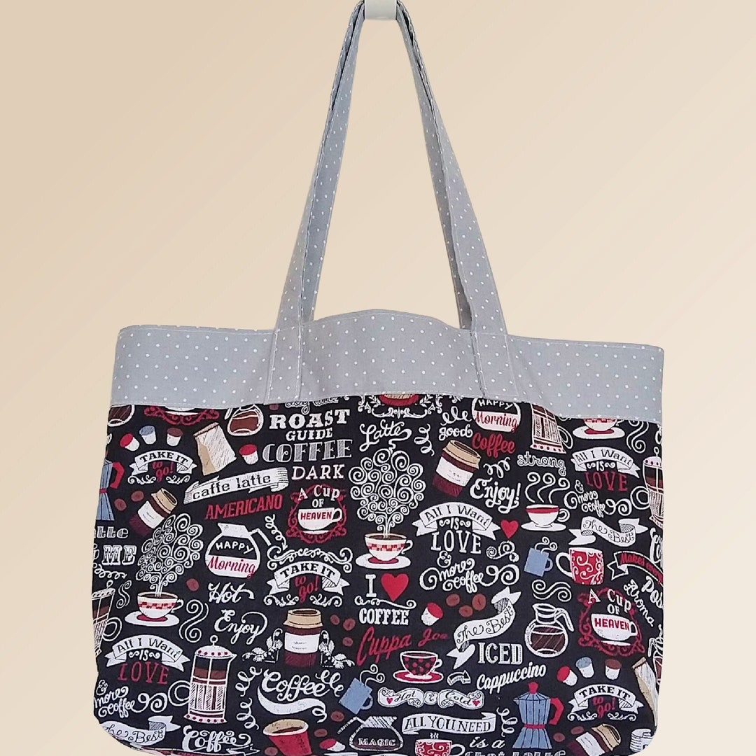 Large Fabric Tote. Retro Coffee Theme Fabric. Sturdy. - Etsy