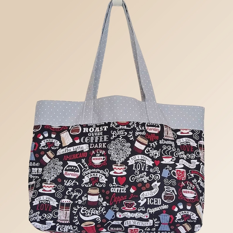 Large Fabric Tote. Retro Coffee Theme Fabric. Sturdy. - Etsy