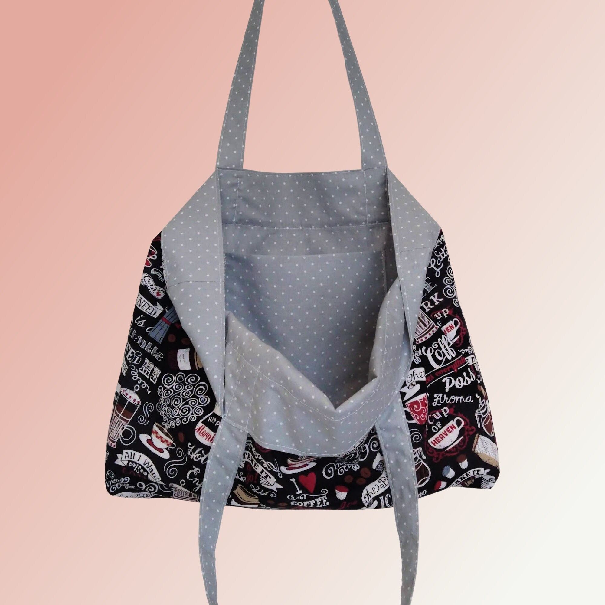 Large Fabric Tote. Retro Coffee Theme Fabric. Sturdy. - Etsy