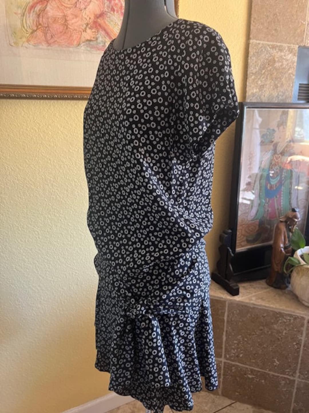 Vintage Liz Claiborne 1990's Blue-white Print Drop Waist Dress Above ...