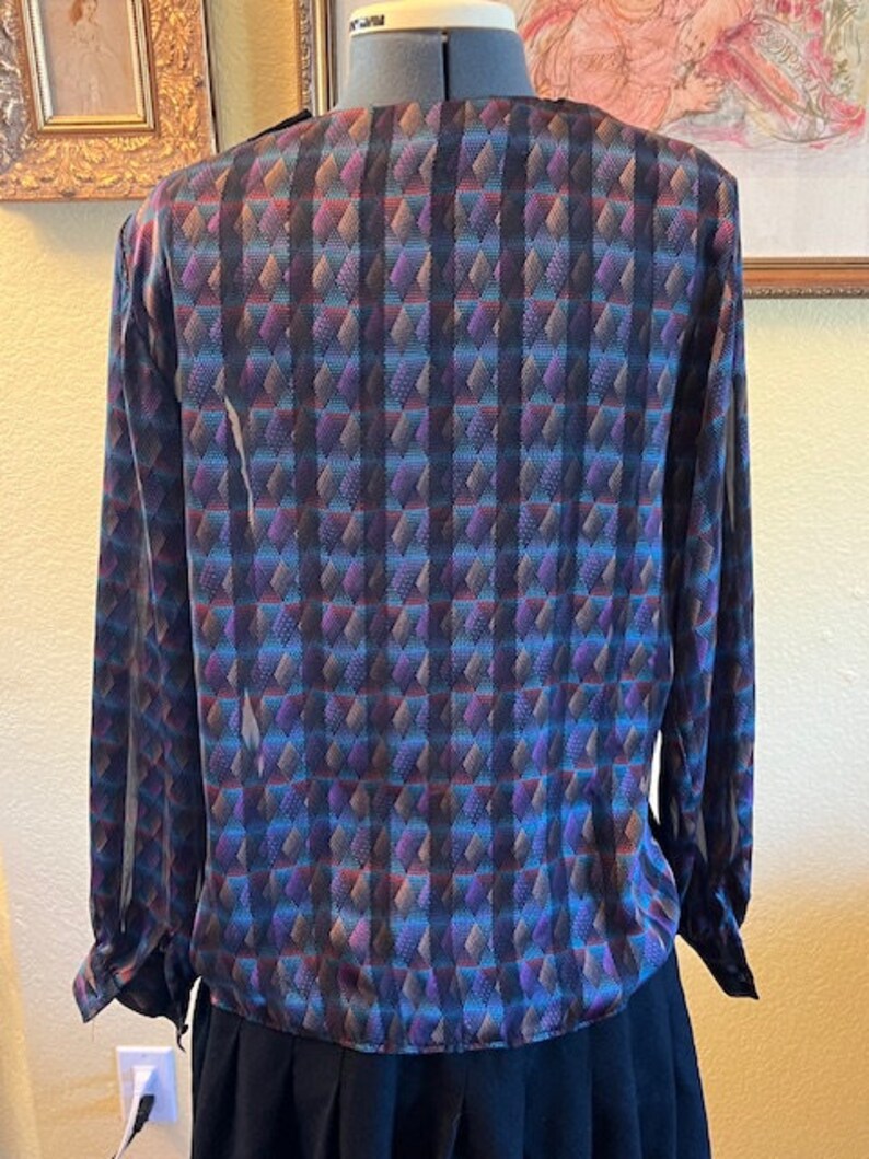 Vintage 1990's Notations Geometric Colorful Pleated Blouse Long Sleeve ...