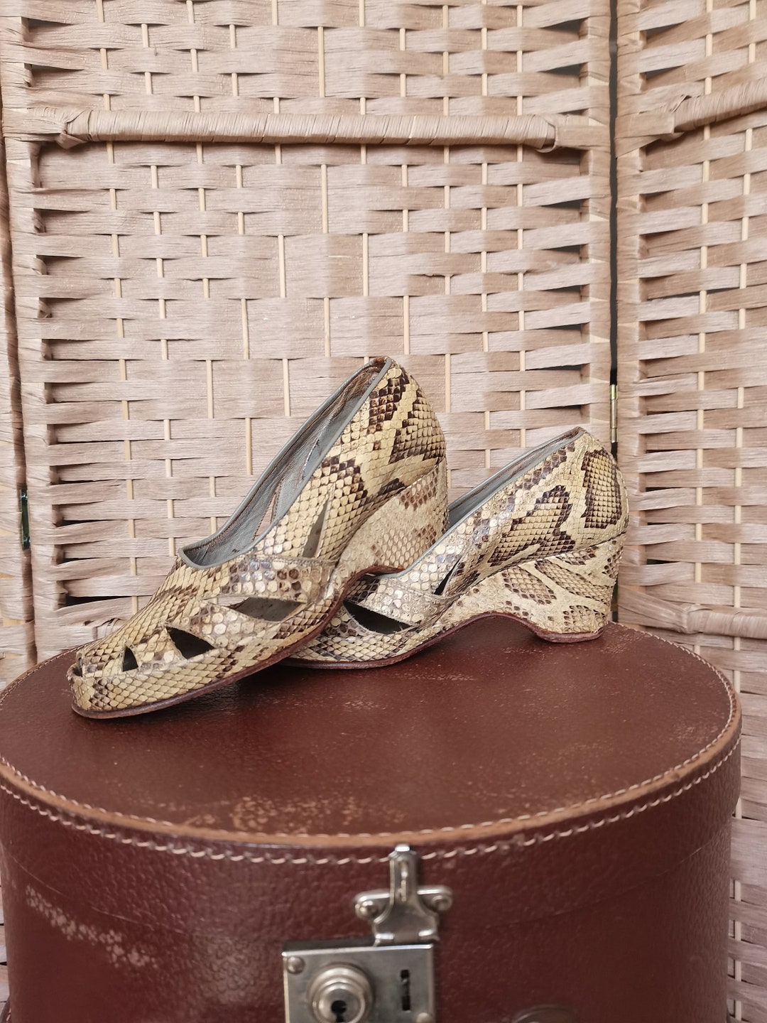 Vintage 1930s 1940s snake python art deco shoes wedges heels FR36 UK3 ...