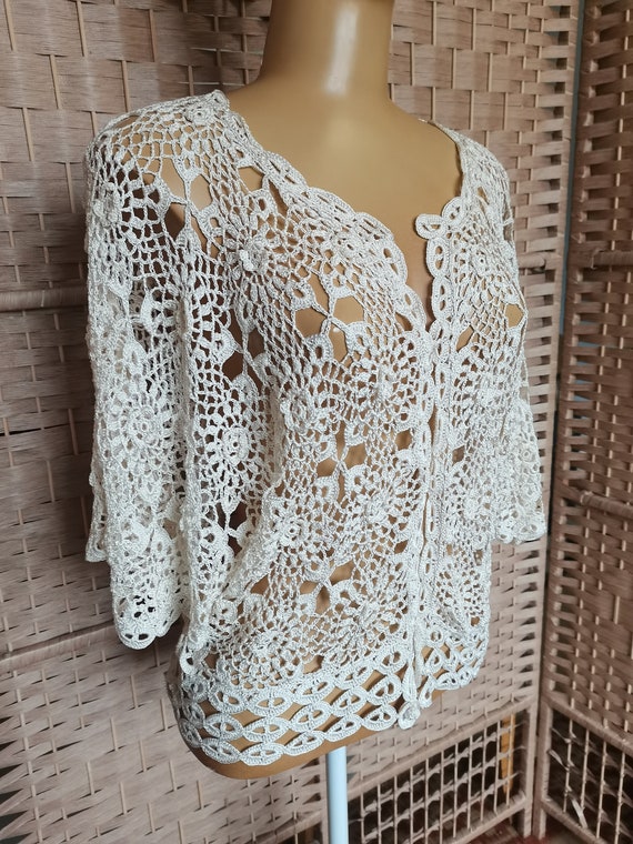 Vintage 1980s 1970s does 1930s hand crocheted top blo… - Gem