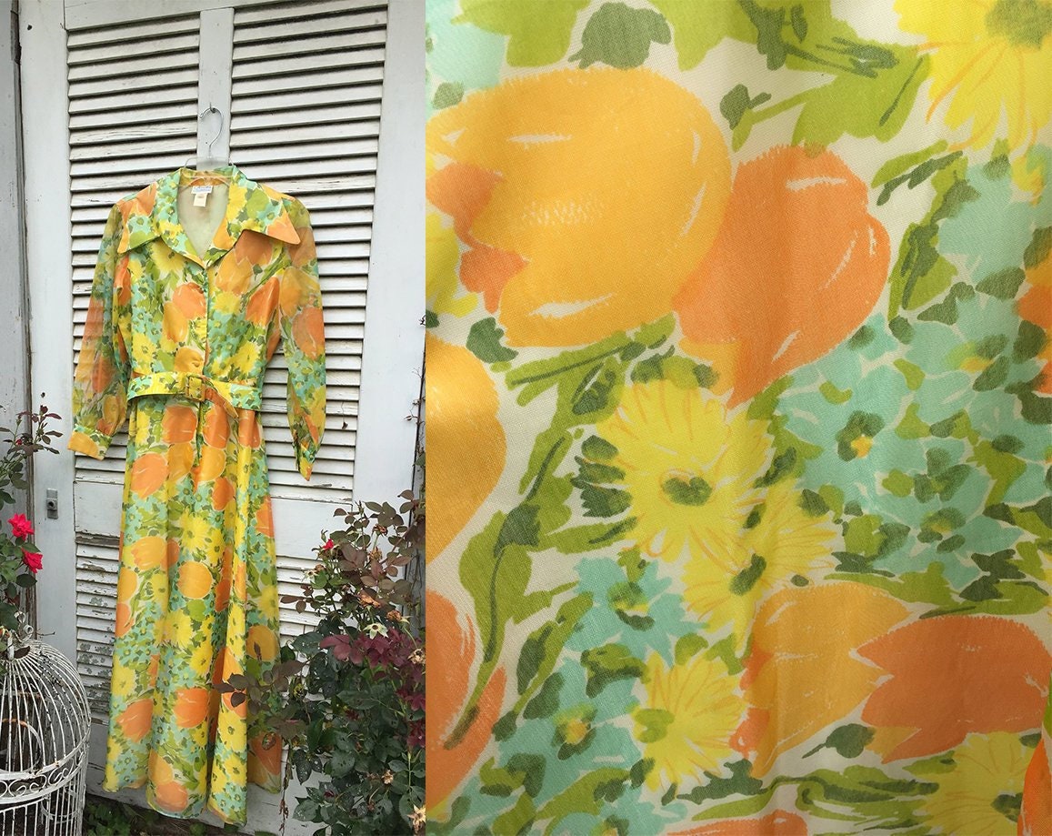 Citrus Color Floral Maxi Dress - Etsy
