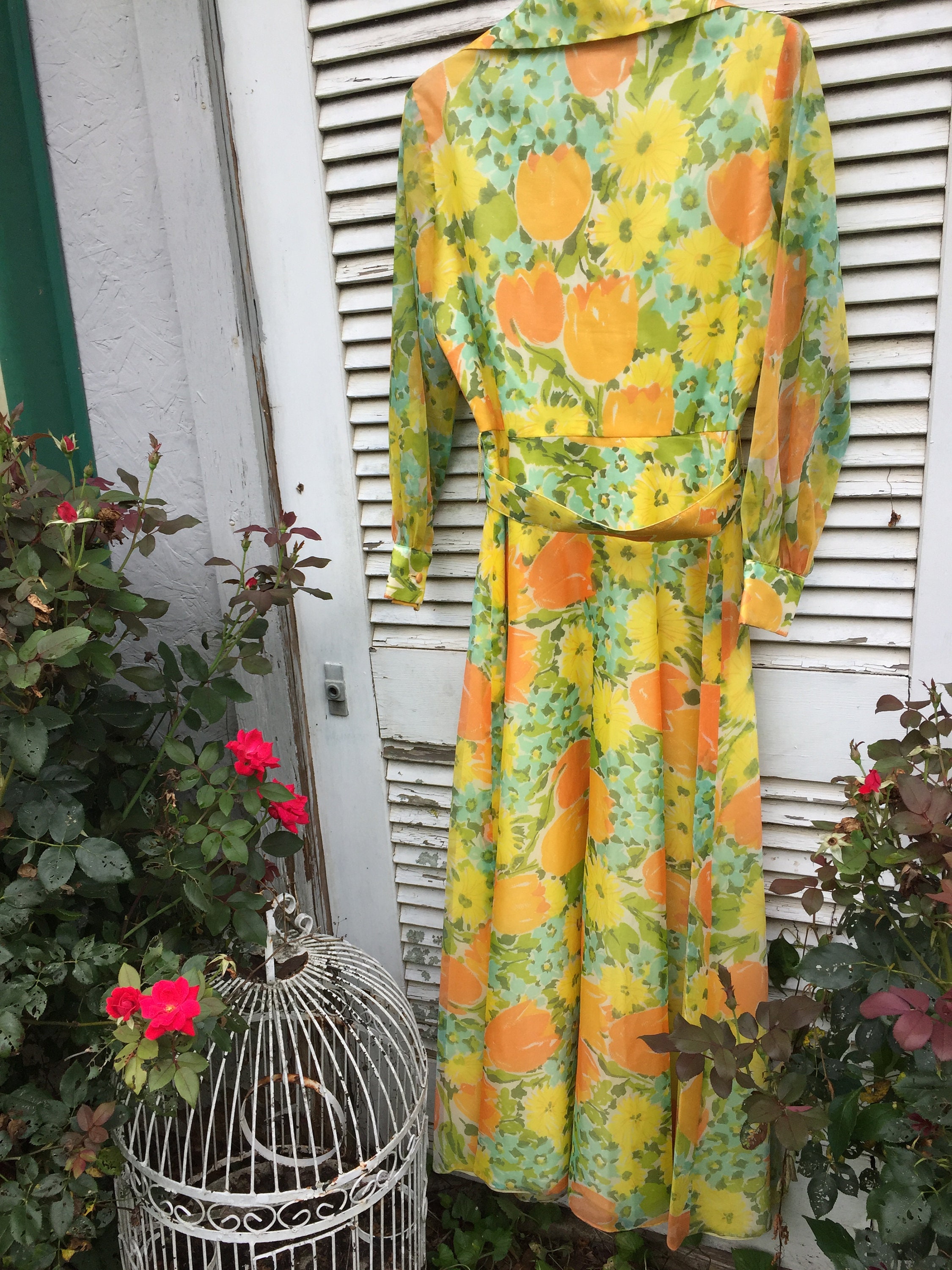 Citrus Color Floral Maxi Dress - Etsy