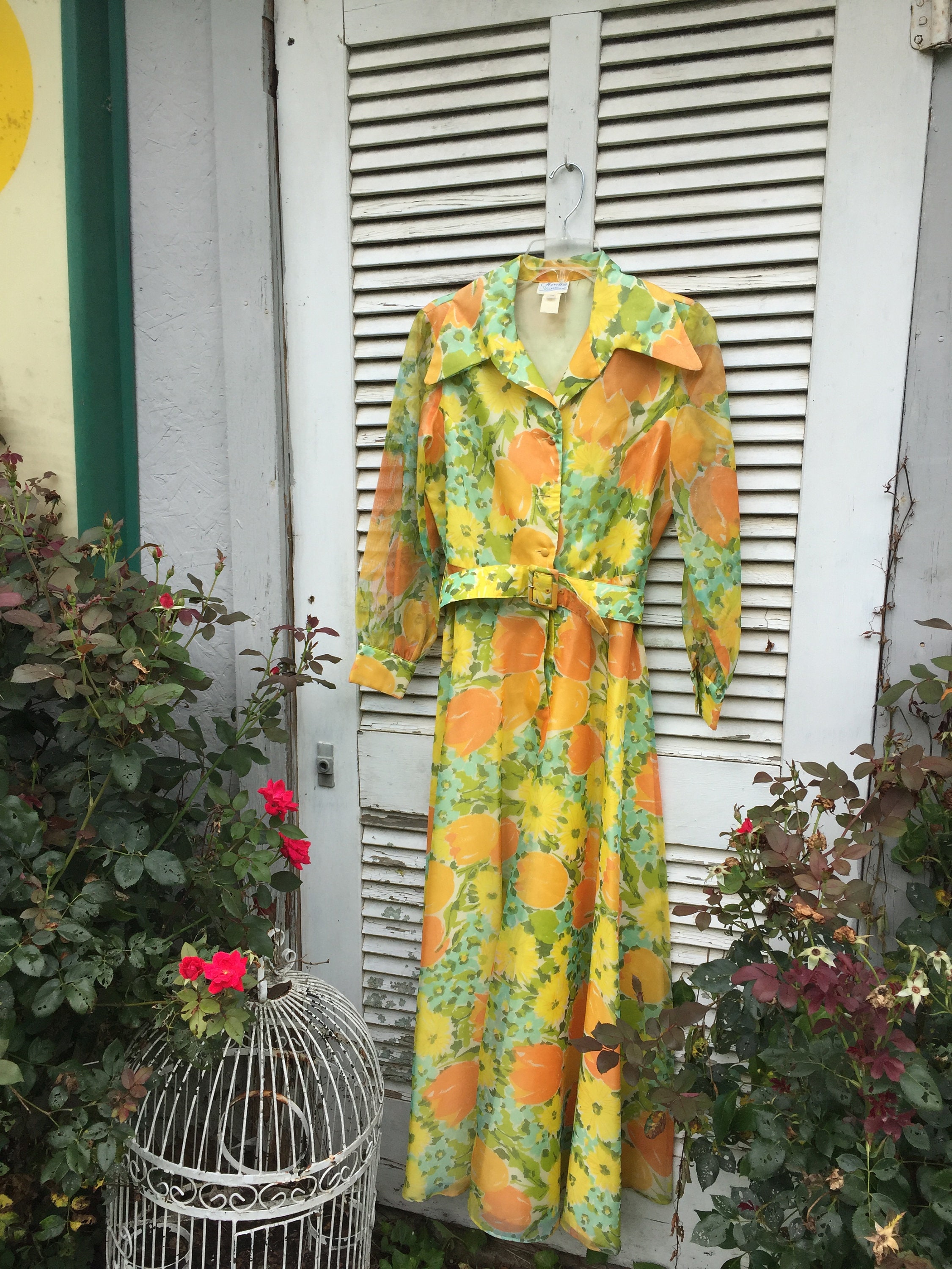 Citrus Color Floral Maxi Dress - Etsy
