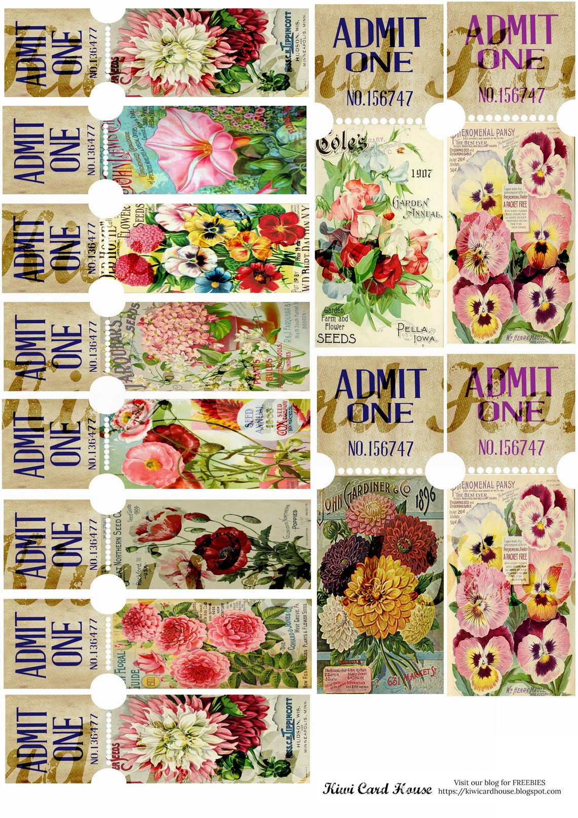 Printable Vintage Seed Tickets, Floral, Ephemera, Junk Journals ...