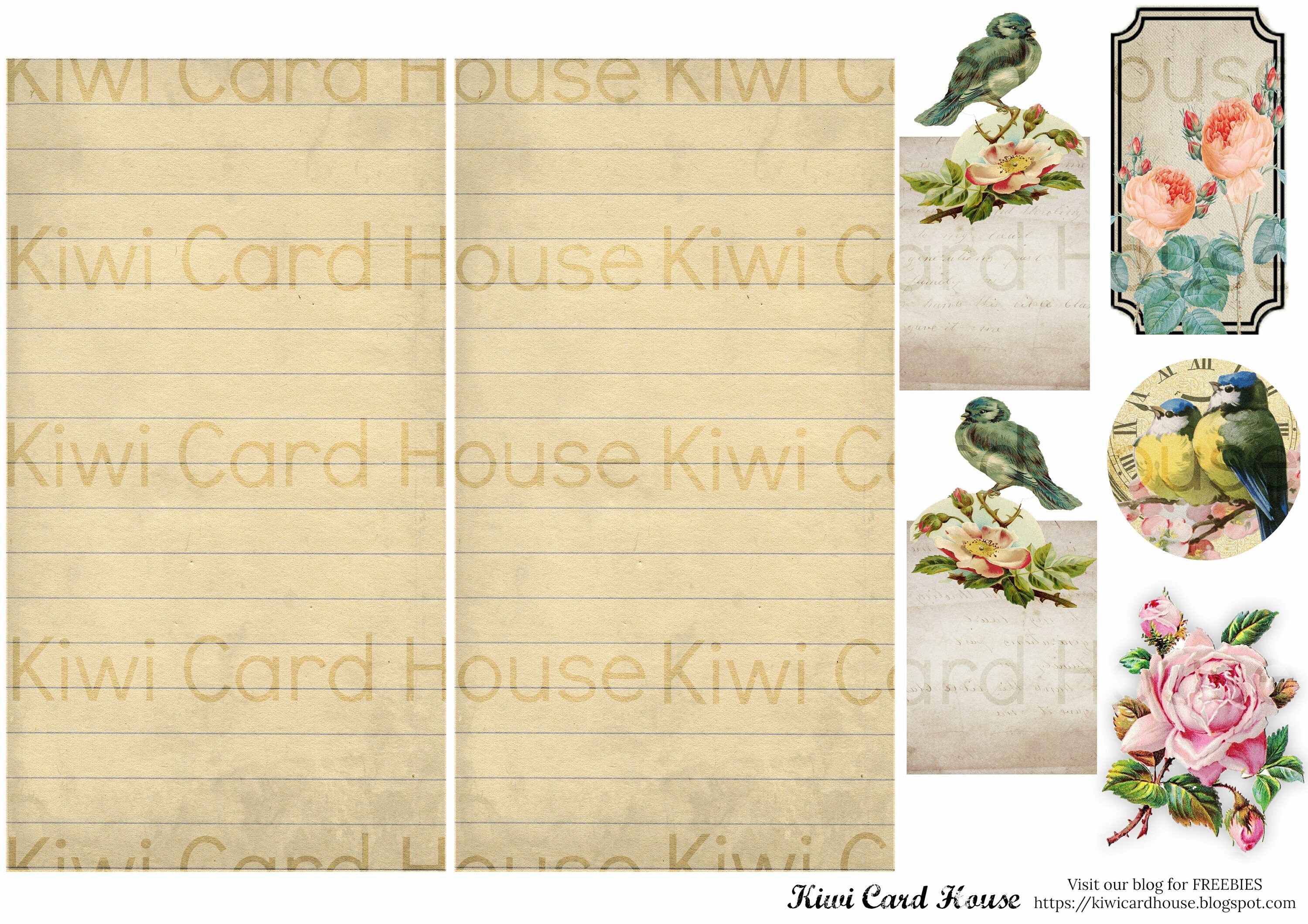 Vintage Birds Trifold Folio, Notebook, Ephemera, Printable, Journal ...
