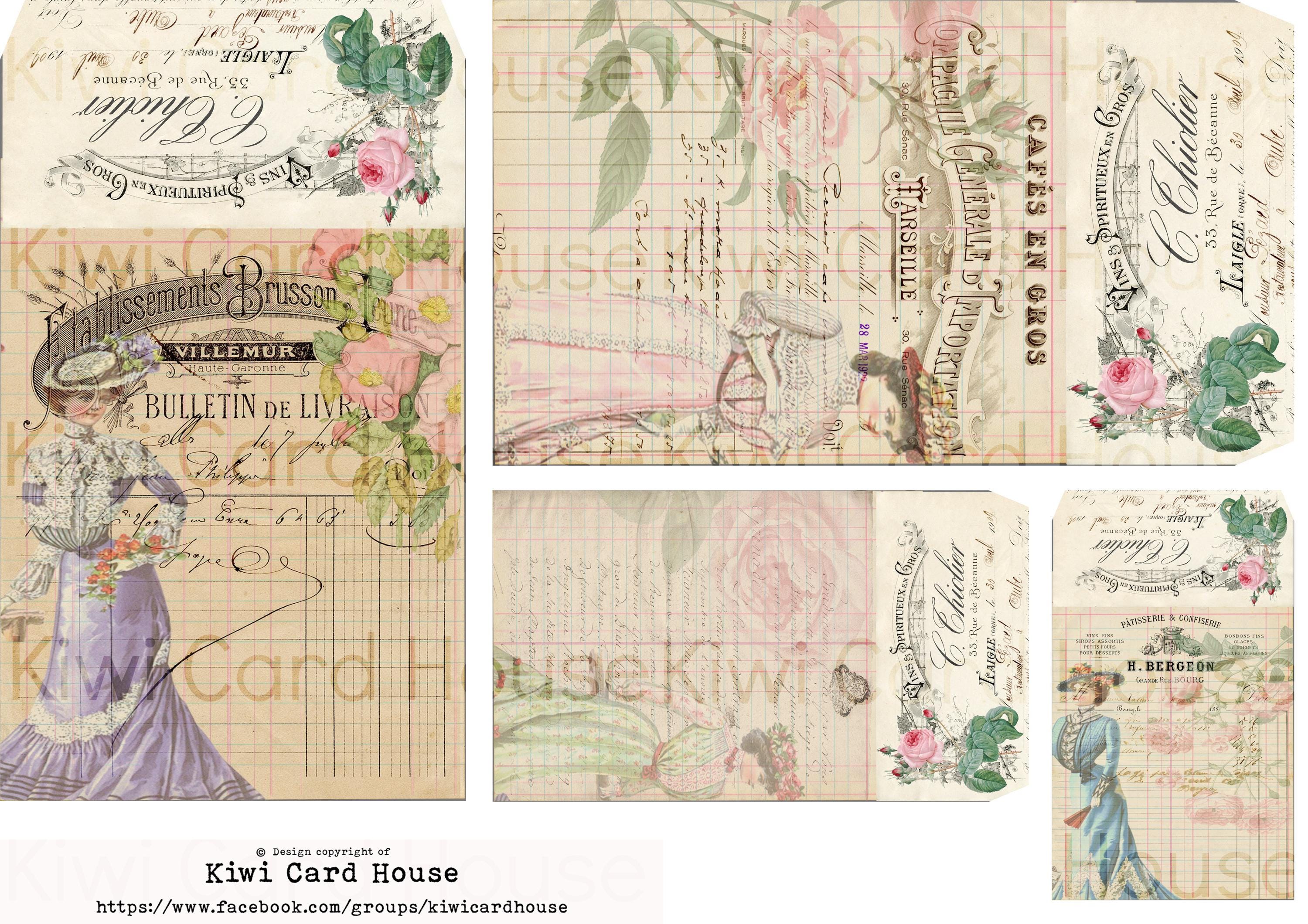 French Lady Fabric Sample Cards, Junk Journal Ephemera Collage Sheet ...