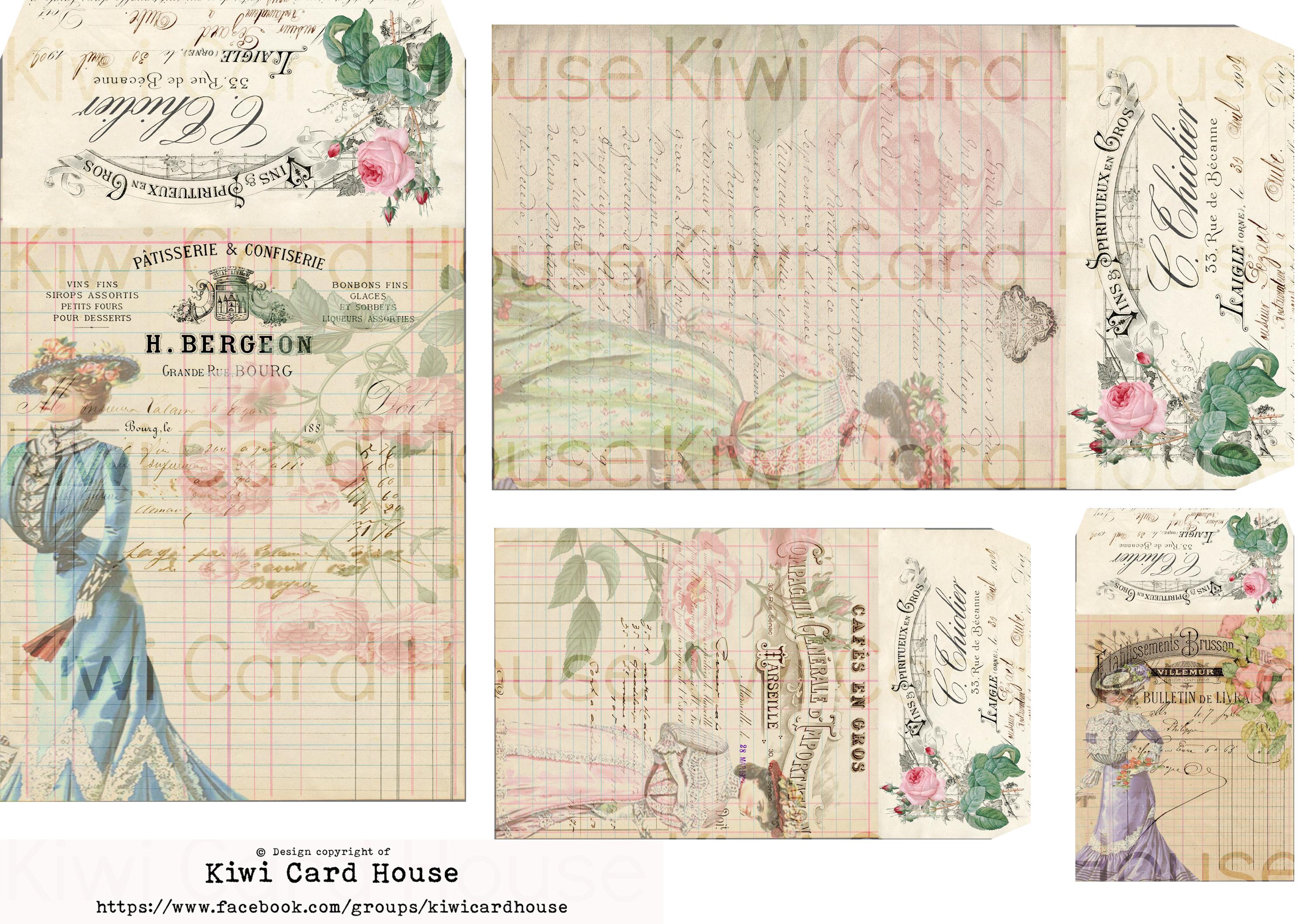 French Lady Fabric Sample Cards, Junk Journal Ephemera Collage Sheet ...